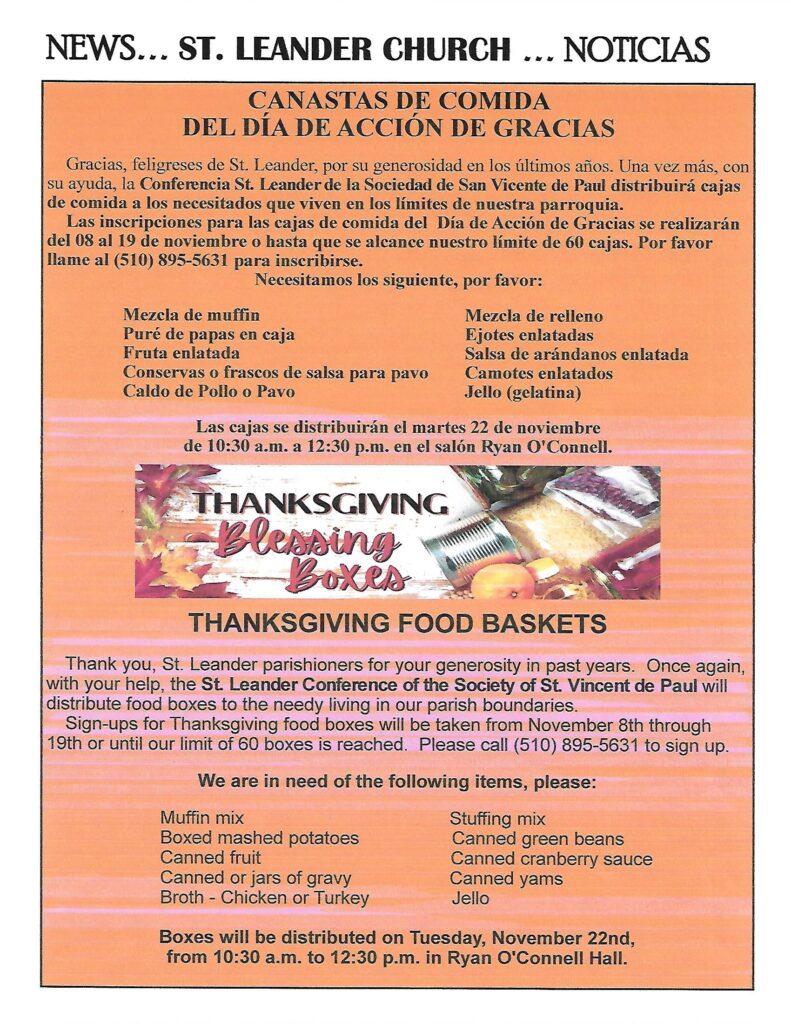 Sign-Ups for Thanksgiving Food Baskets/Las inscriptiones para las cajas ...