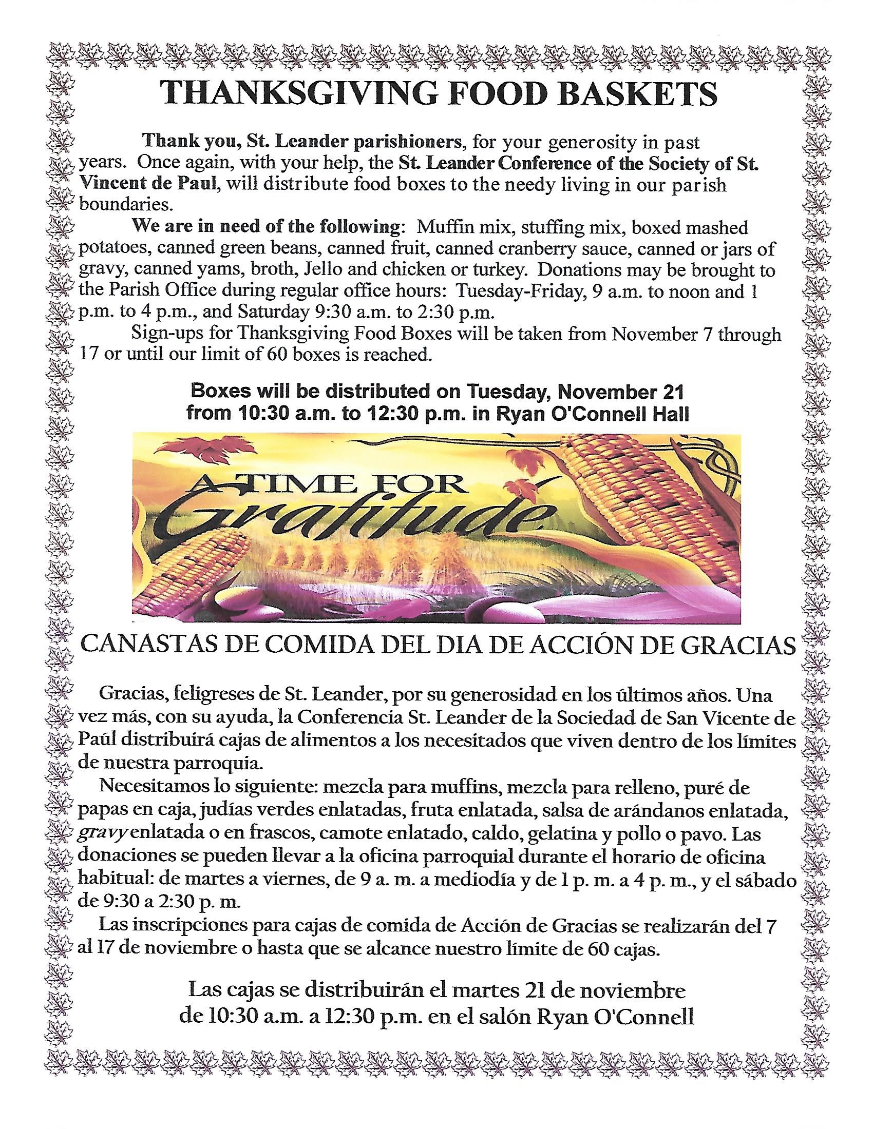 Sign-Ups for Thanksgiving Food Boxes (Inscripciones para cajas de ...